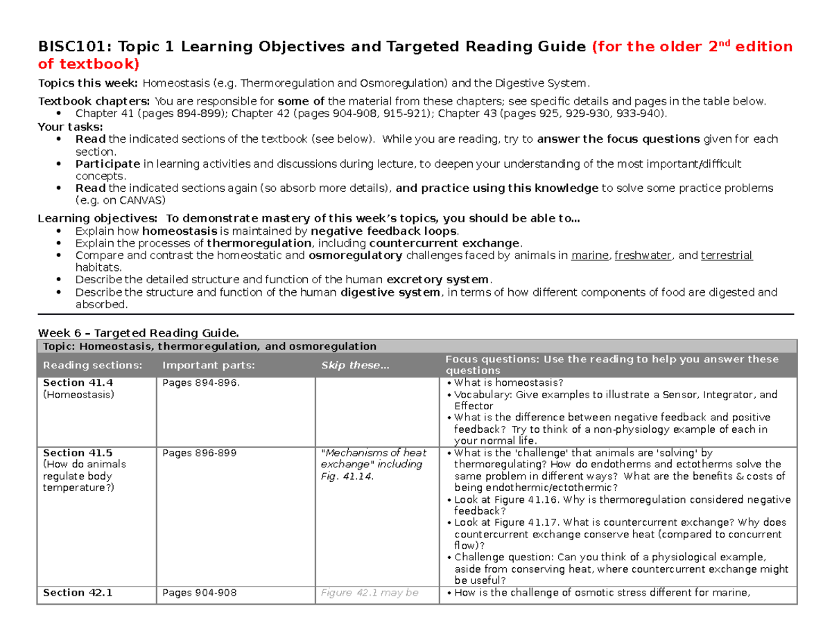 Topic 1 Reading Guide - 2nd edition - BISC101: Topic 1 Learning ...