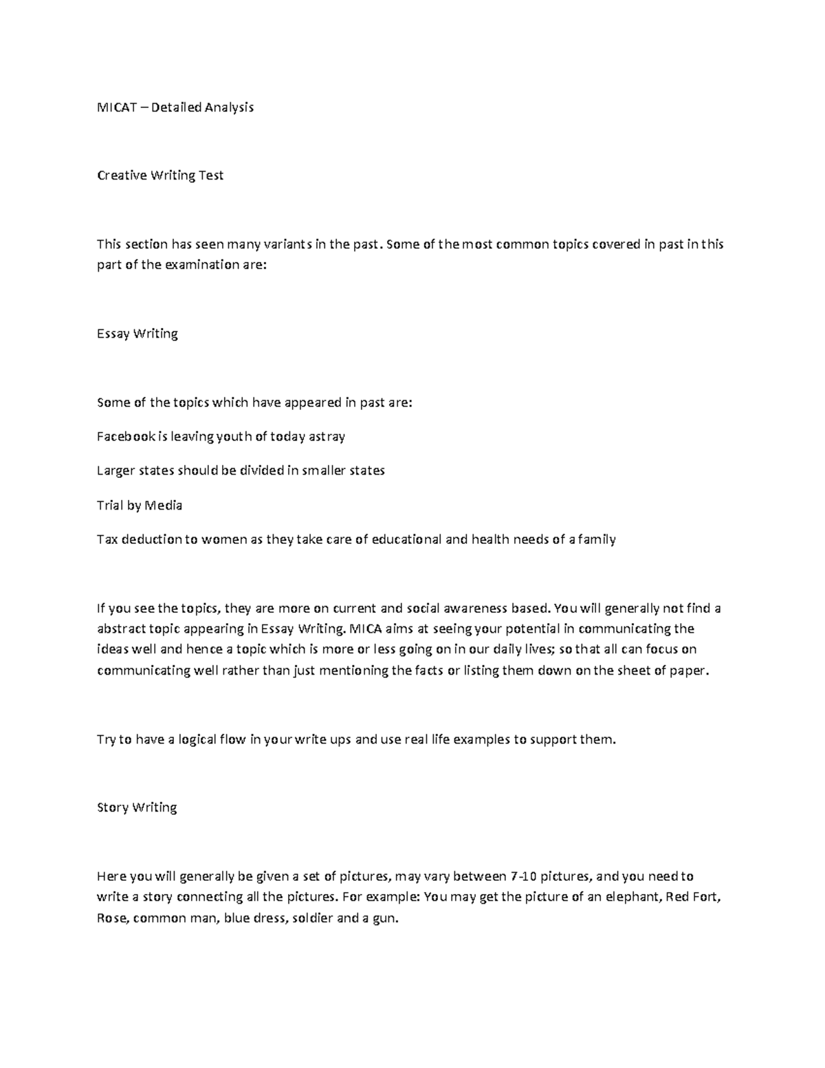 Creative Writing for Micat - MICAT – Detailed Analysis Creative Writing ...