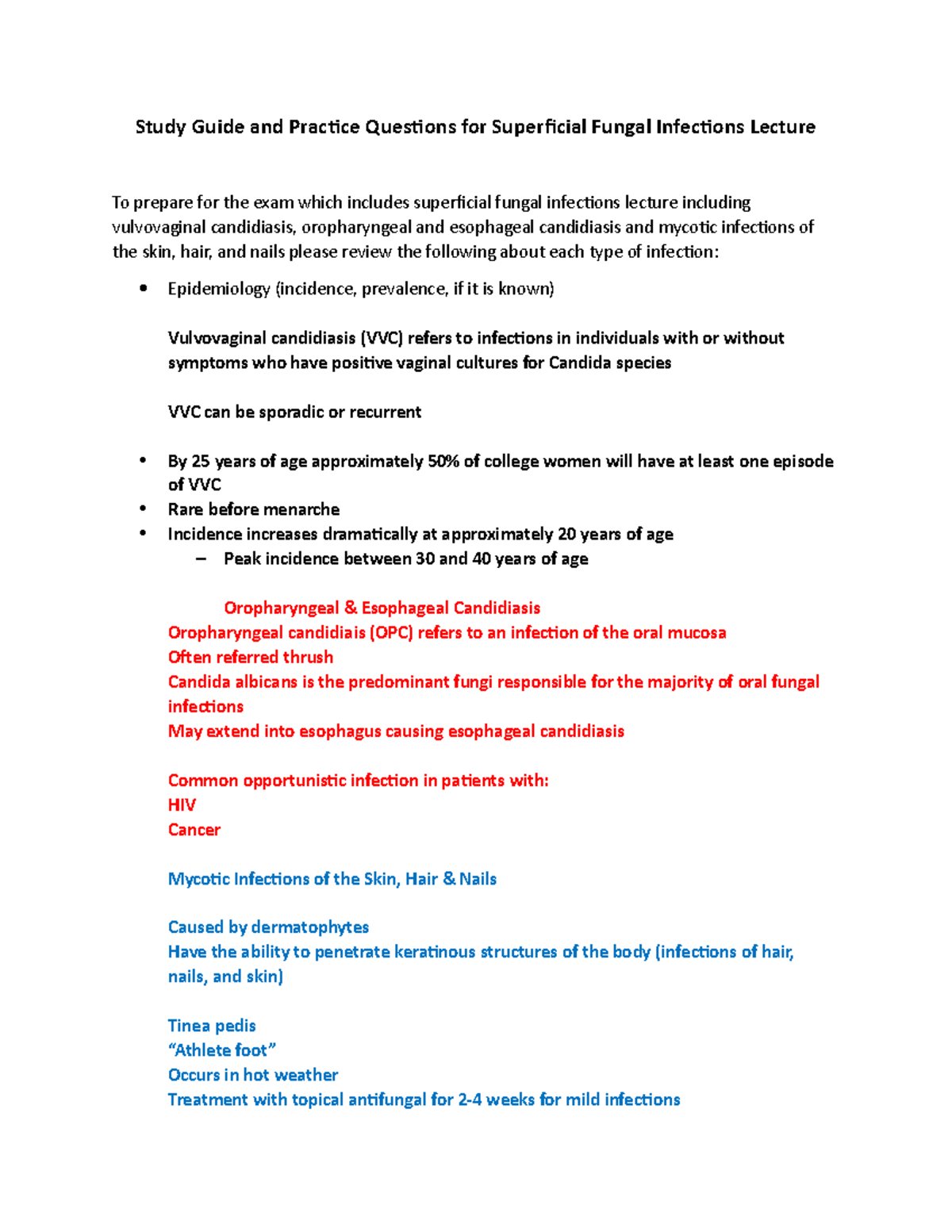 DERM Study Guide and Practice Questions for Superficial Fungal ...