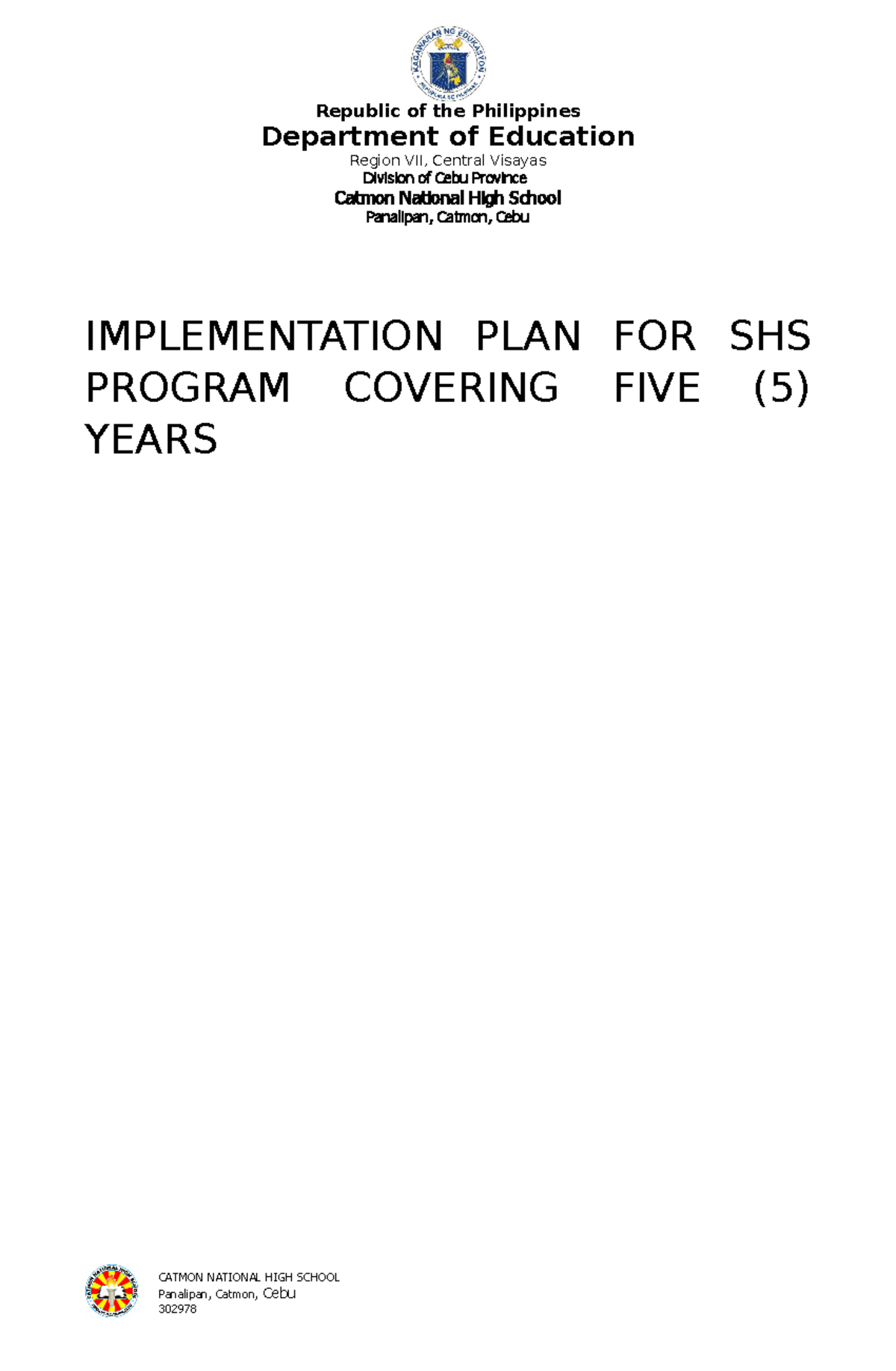 SHS Application Required Documents 5 - CATMON NATIONAL HIGH SCHOOL Panalipan, Catmon, Cebu - Studocu