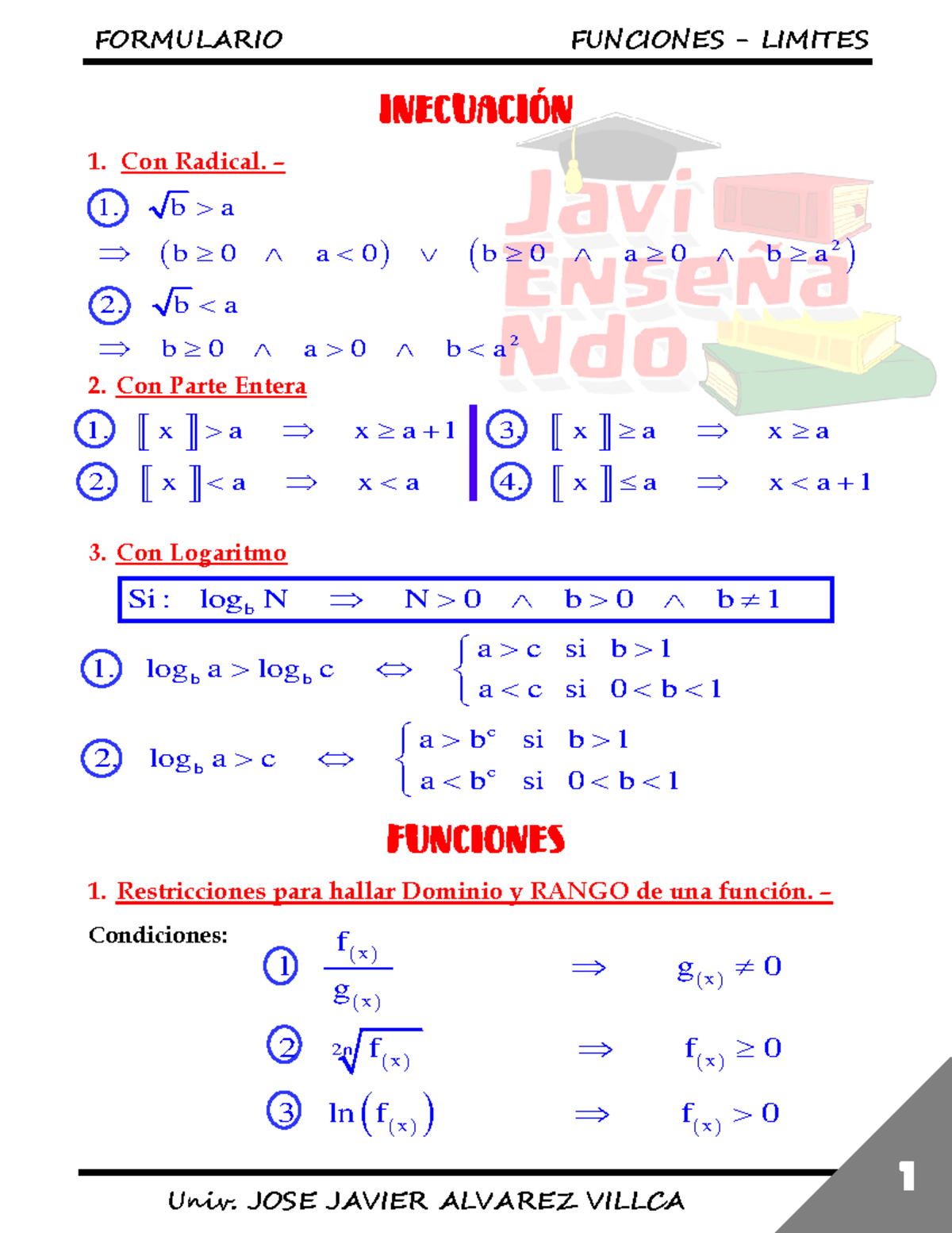 Formulario Completo - CALCULO - FORMULARIO FUNCIONES - LIMITES 1 ...