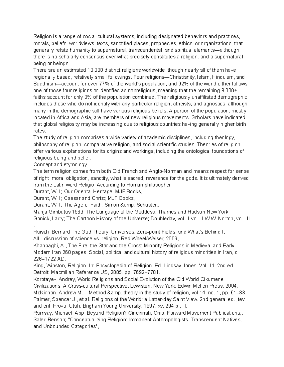 Religion: Systems Beliefs and Global Impact - Studocu
