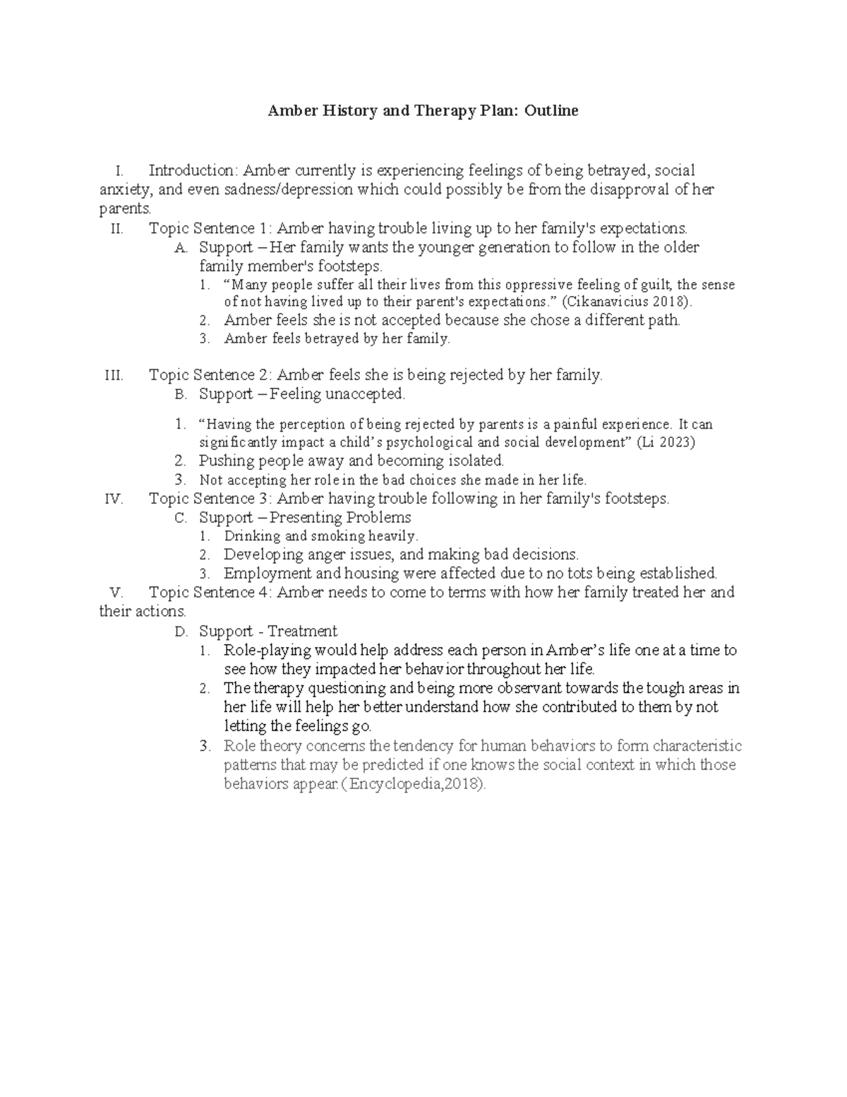 Module Five Outlinee - PSY 315 - Amber History and Therapy Plan ...