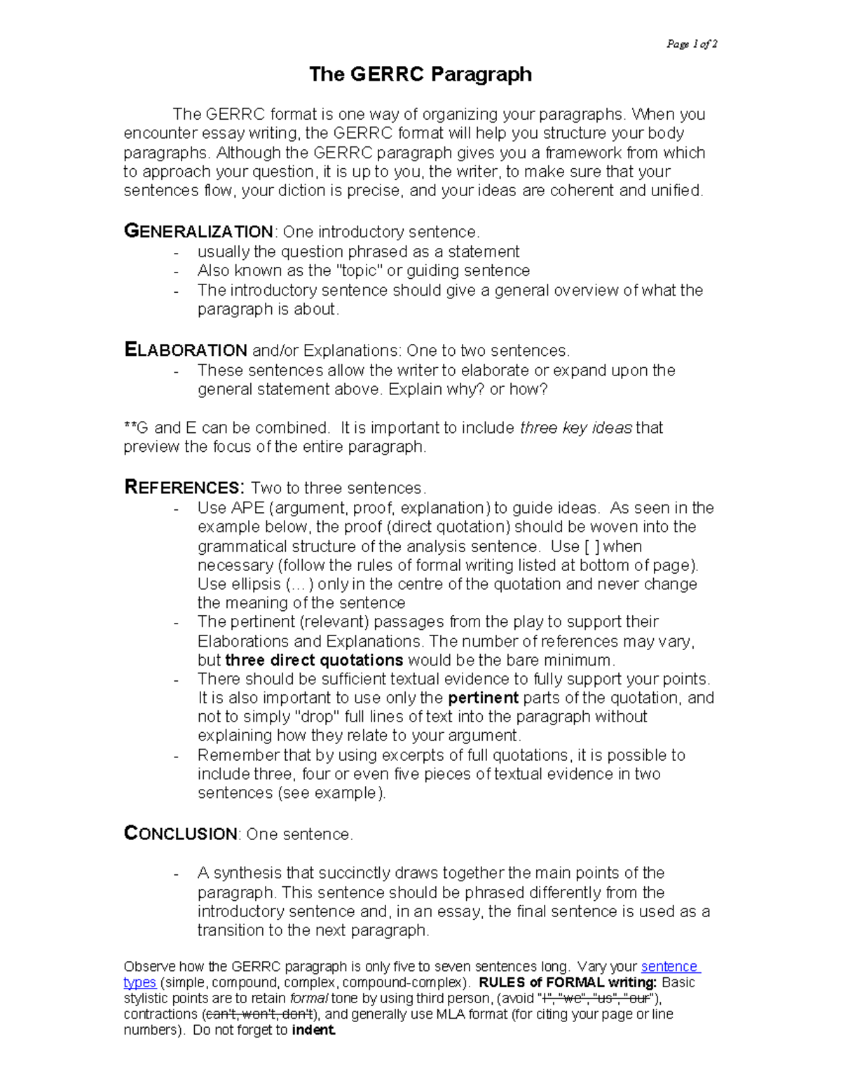 GERC Paragraph - Page 1 of 2 The GERRC Paragraph The GERRC format is ...
