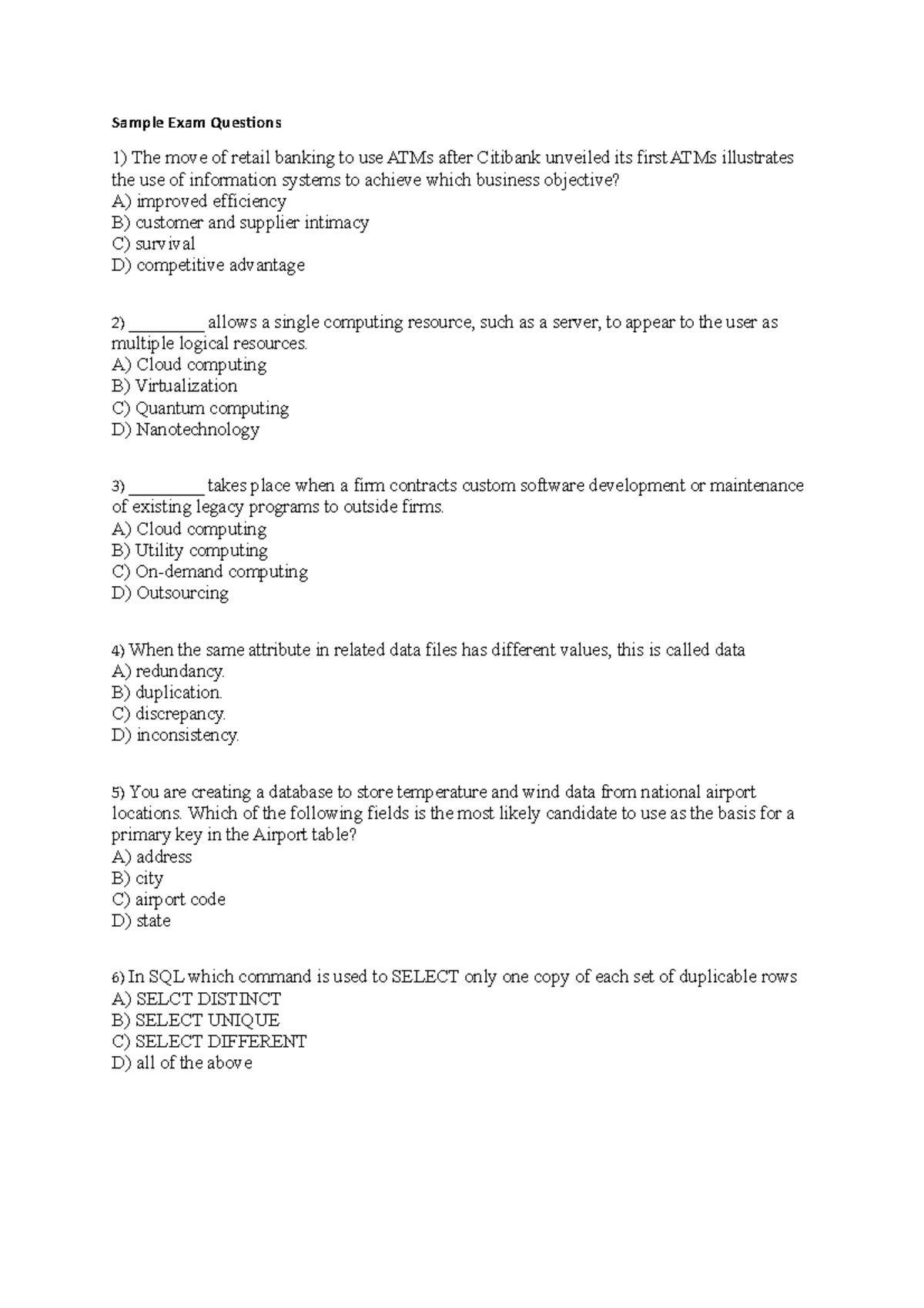 Sample Exam Questions Management Information Systems - Sample Exam ...