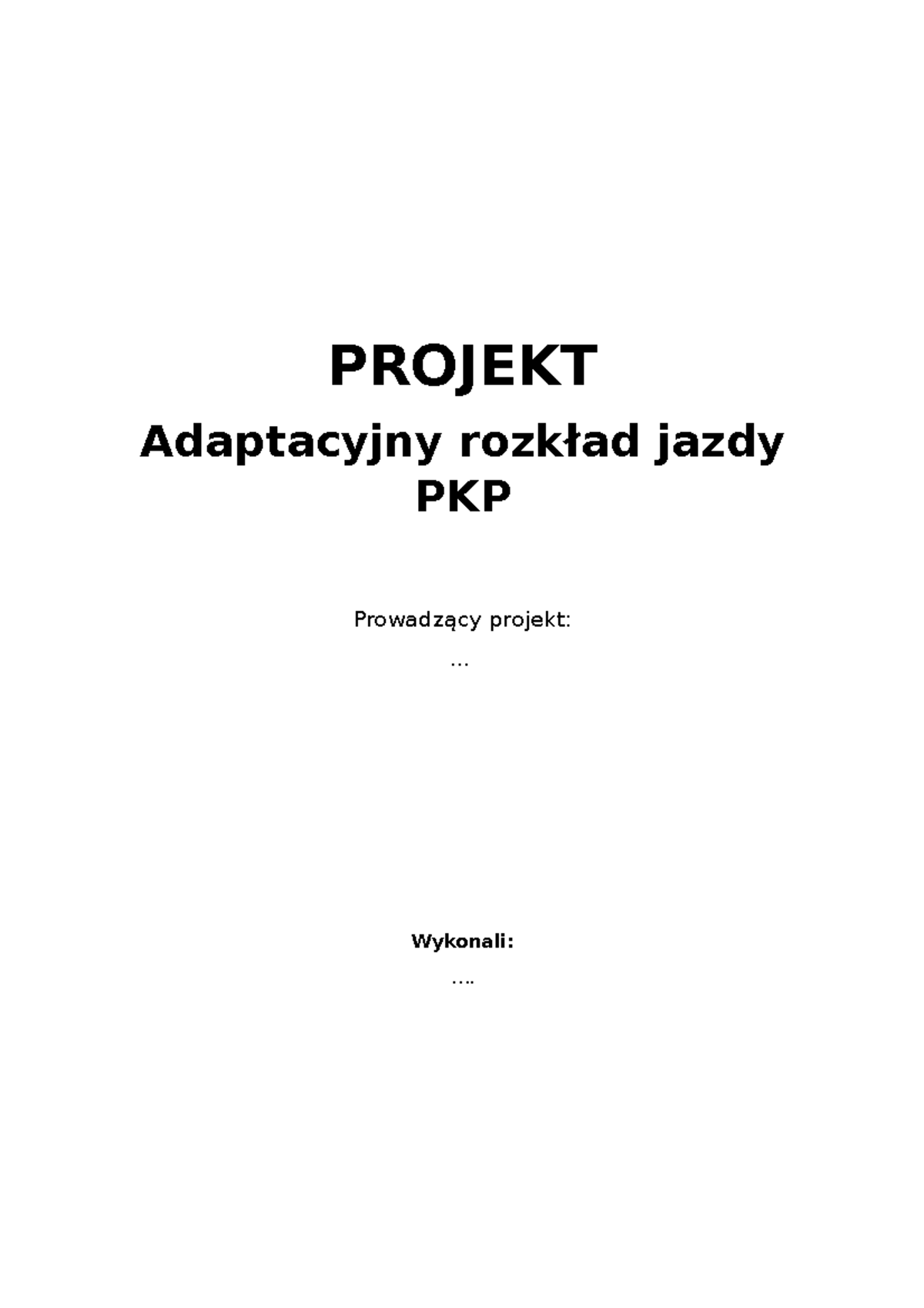 Programowanie w jezyku Java- projekt - PROJEKT Adaptacyjny jazdy PKP ...