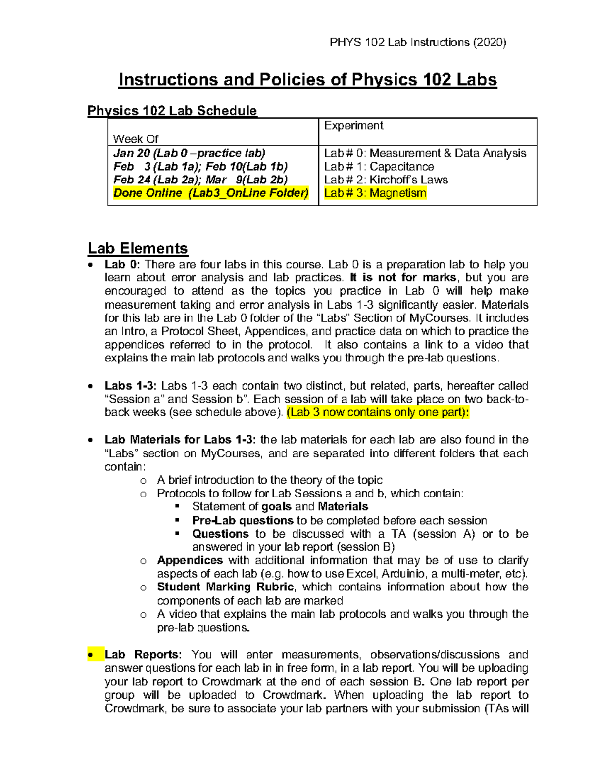 Revised PHYS102 Lab Instructions 2020 - PHYS 102 Lab Instructions (20 ...