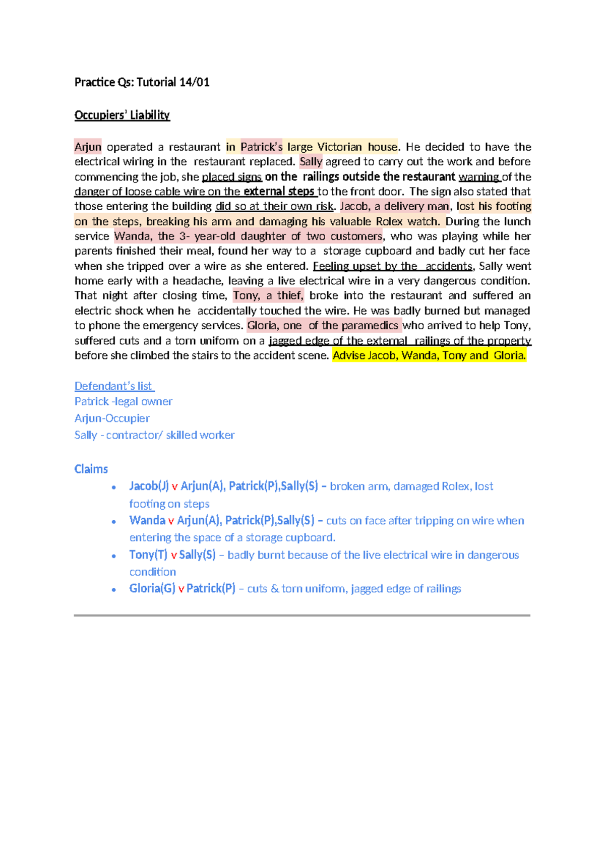 OLA-Practice Tutorial 14 01 - Practice Qs: Tutorial 14/ Occupiers ...