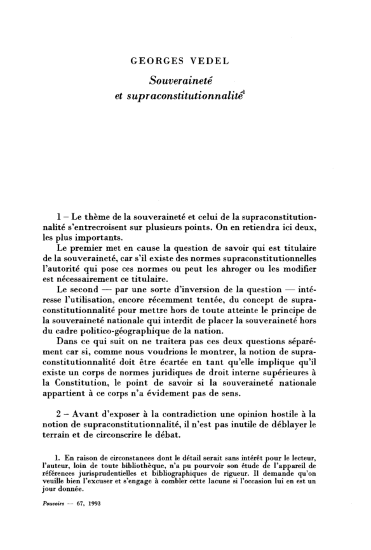 Vedel supraconstitutionalité et souveraineté - GEORGES VEDEL ...
