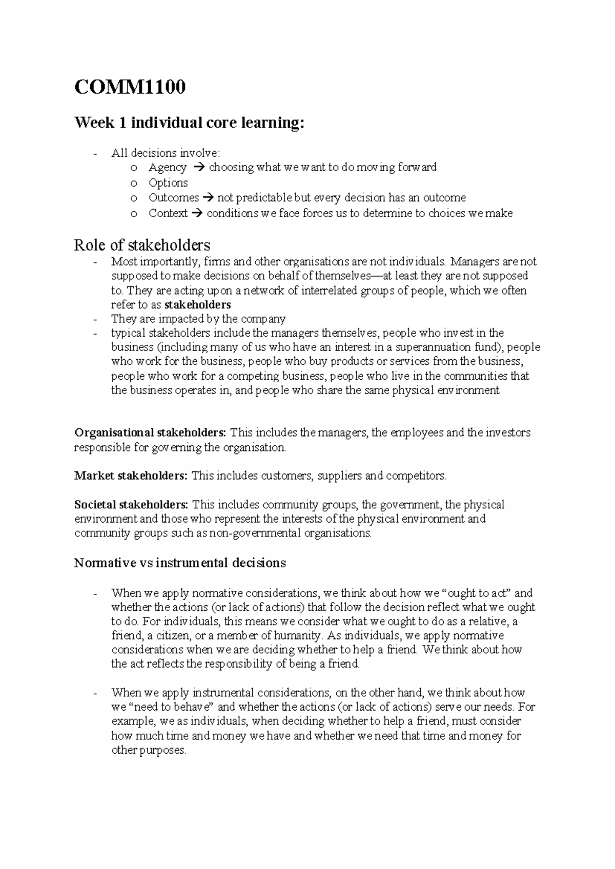 COMM1100 - notes - COMM Week 1 individual core learning: - All ...