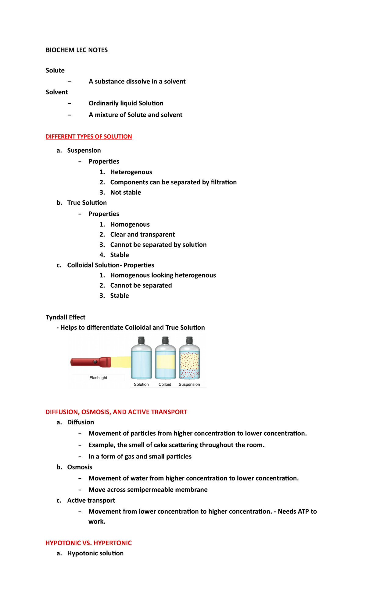 Biochem- Lecture- Notes - BIOCHEM LEC NOTES Solute - A substance ...