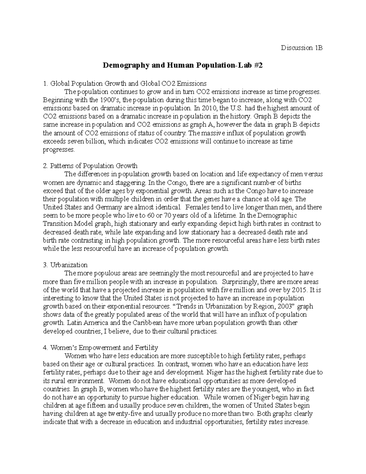 Lab Assignment #2 - Discussion 1B Demography and Human Population-Lab ...