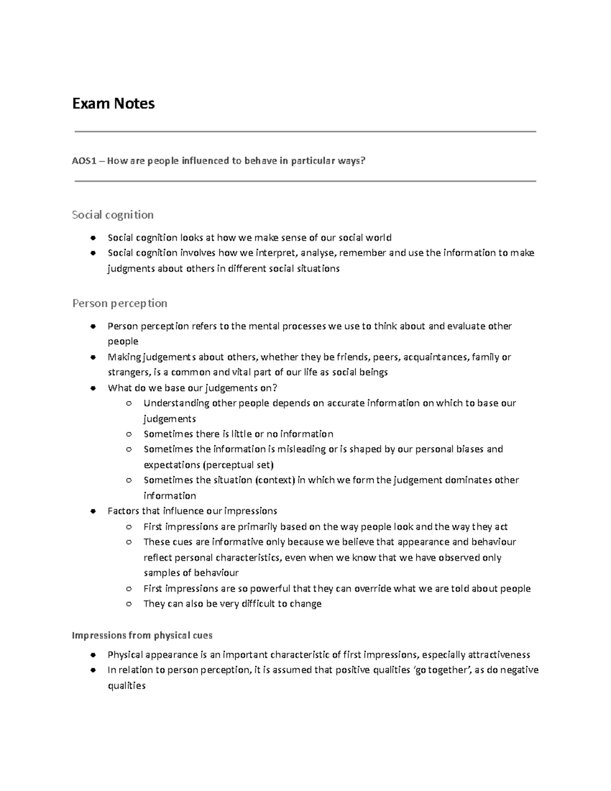 Unit 2 Exam notes - Exam Notes AOS1 – How are people influenced to ...