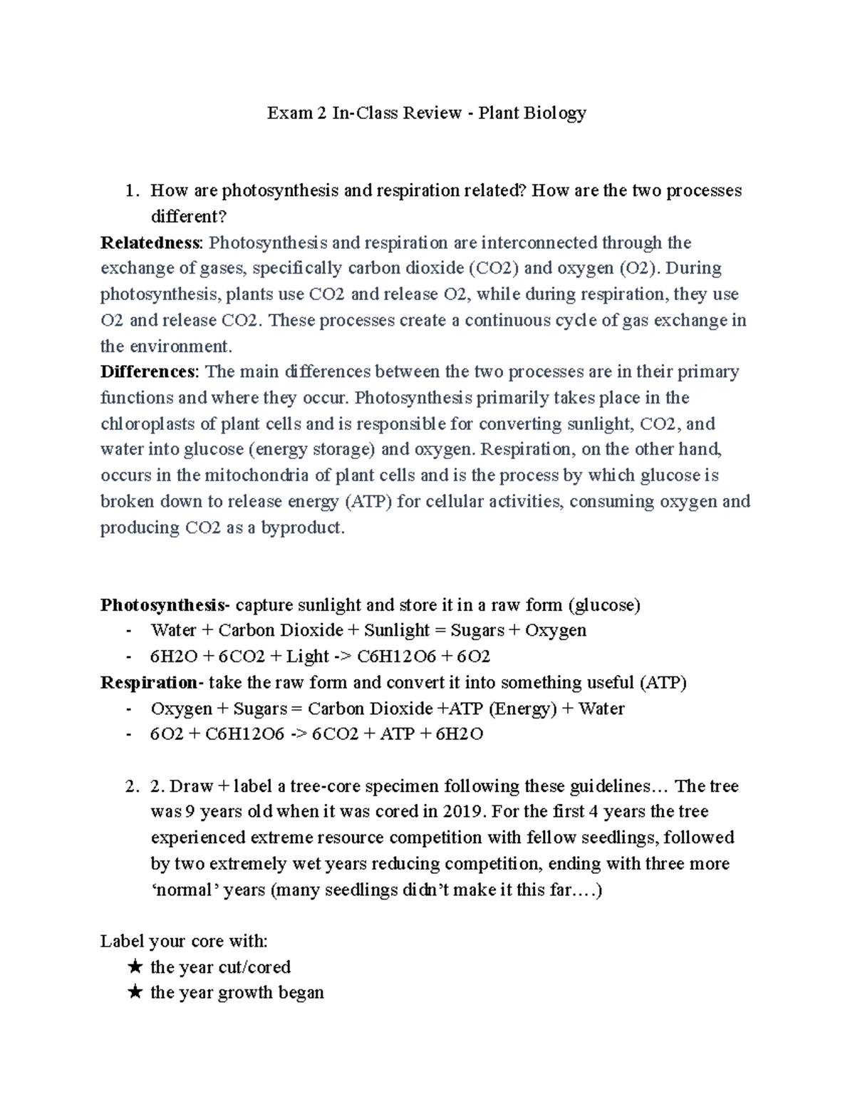 Exam 2 In-Class Review - Plant Biology - Exam 2 In-Class Review - Plant ...