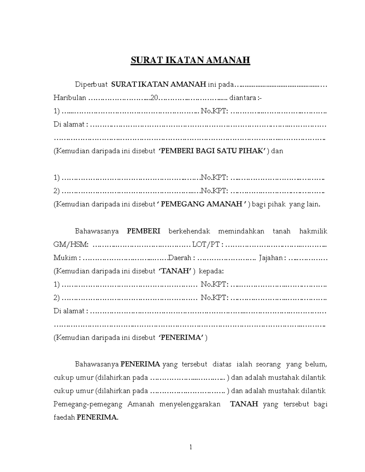 Surat Ikatan Amanah - useable - 1 SURAT IKATAN AMANAH Diperbuat SURAT ...