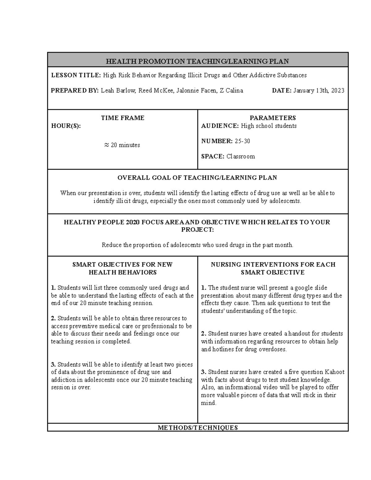 Adolescence Health promotion about High-Risk Behavior involving illicit ...