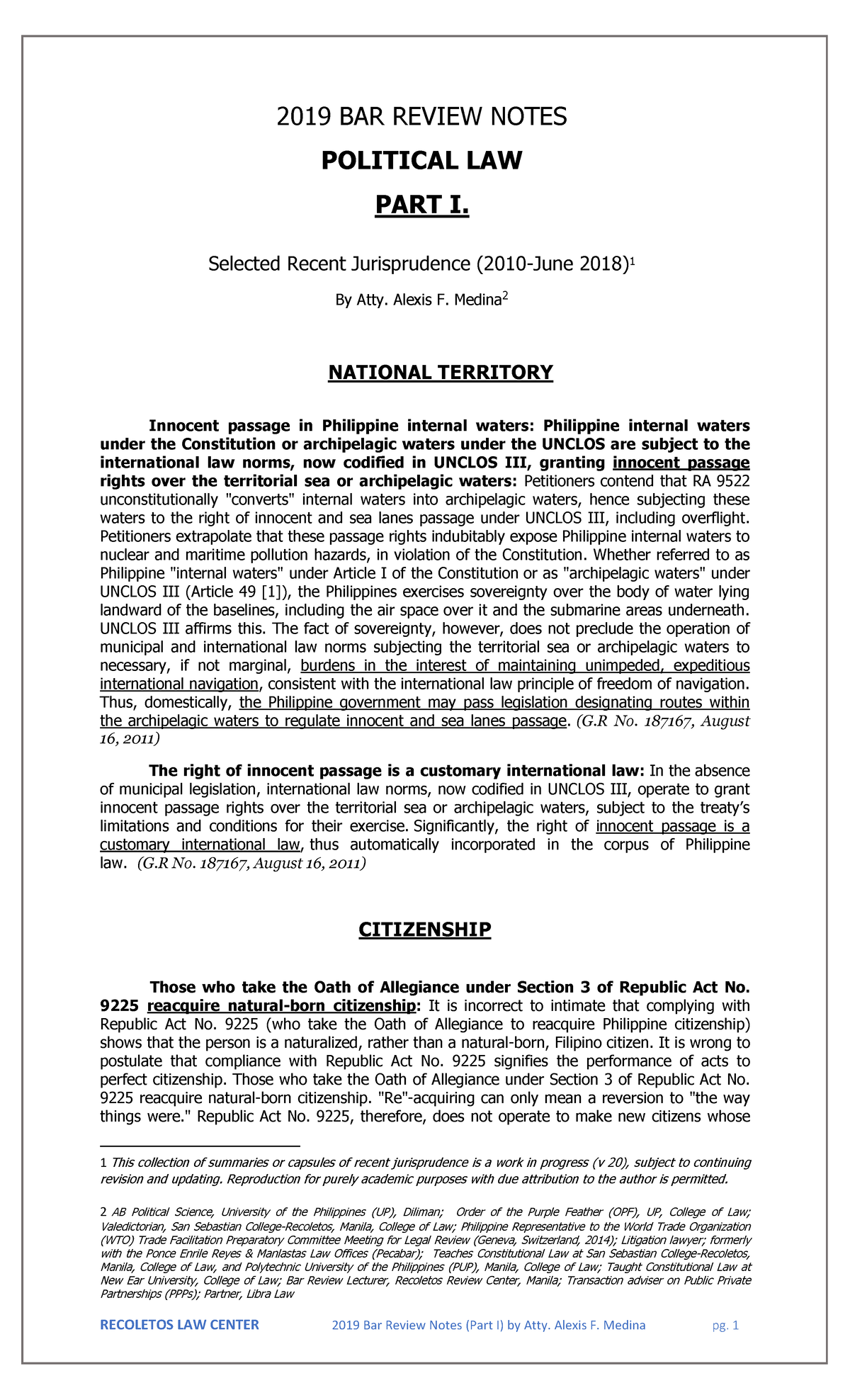 432099217 Political Law Reviewer Bar 2019 Part 1 v 20 by Atty Alexis Medina Recoletos - 2019 BAR ...