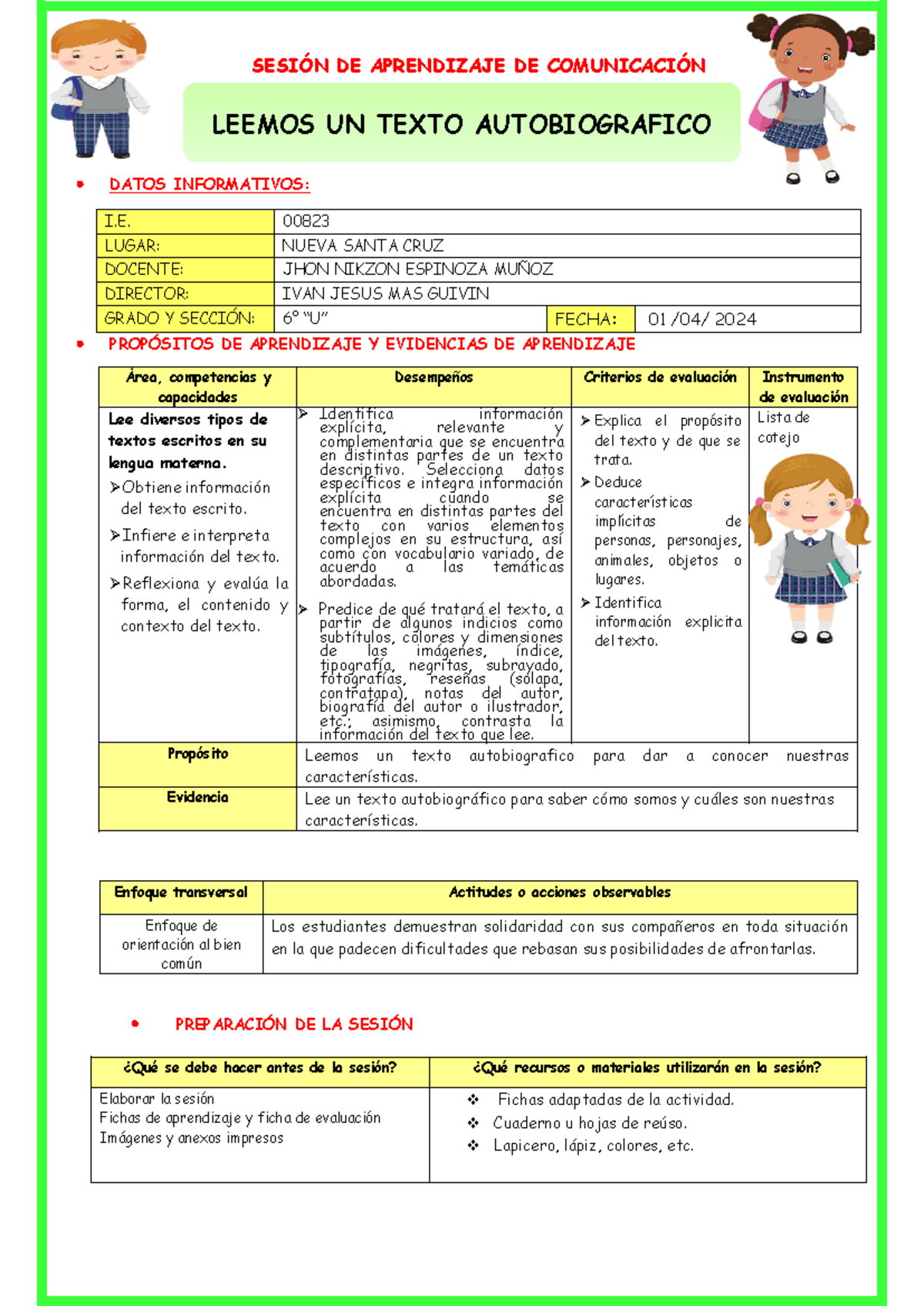 Leemos UN Texto Autobiografico - SESIÓN DE APRENDIZAJE DE COMUNICACIÓN ...