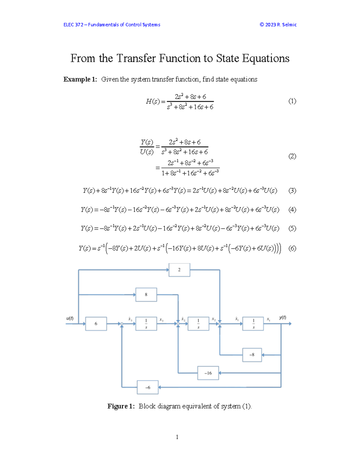 State Eq Trans Funct (Lecture 6) - From the Transfer Function to State ...