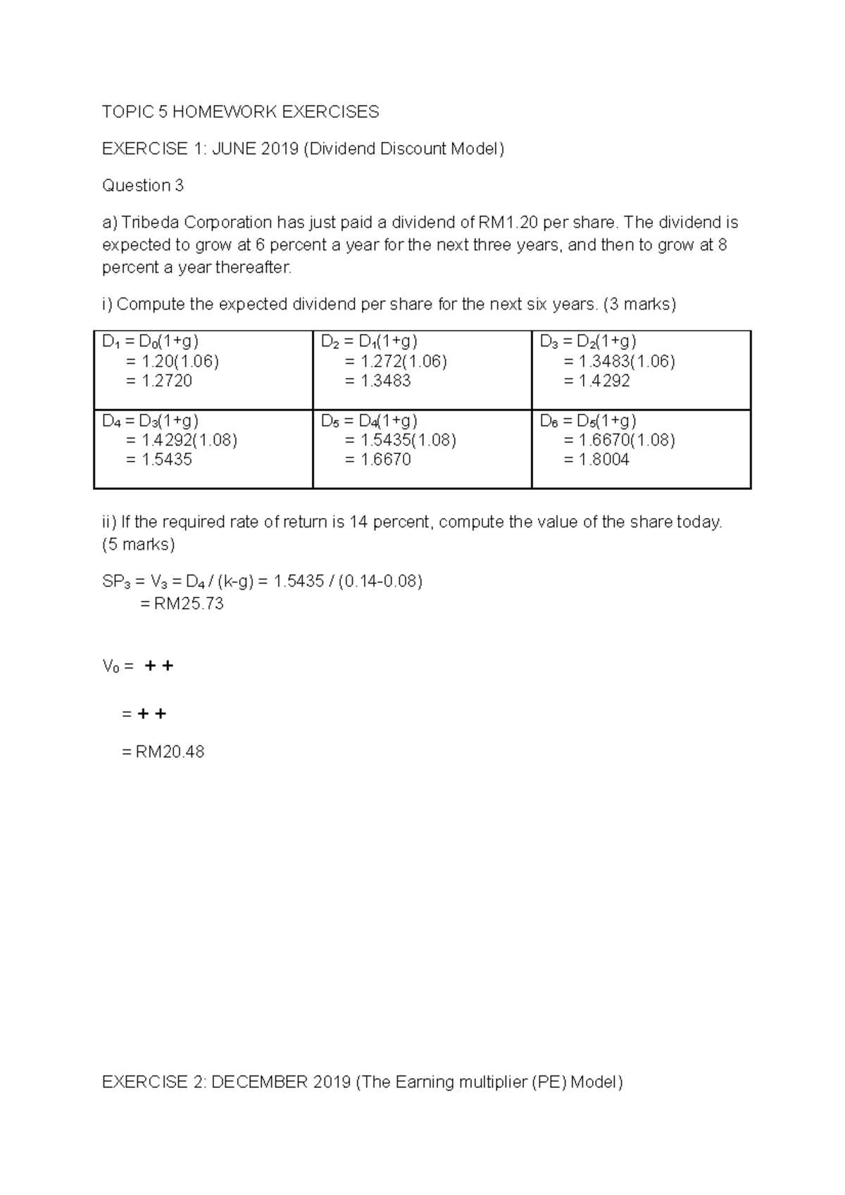FIN552 Topic 5 Homework Exercises - TOPIC 5 HOMEWORK EXERCISES EXERCISE ...