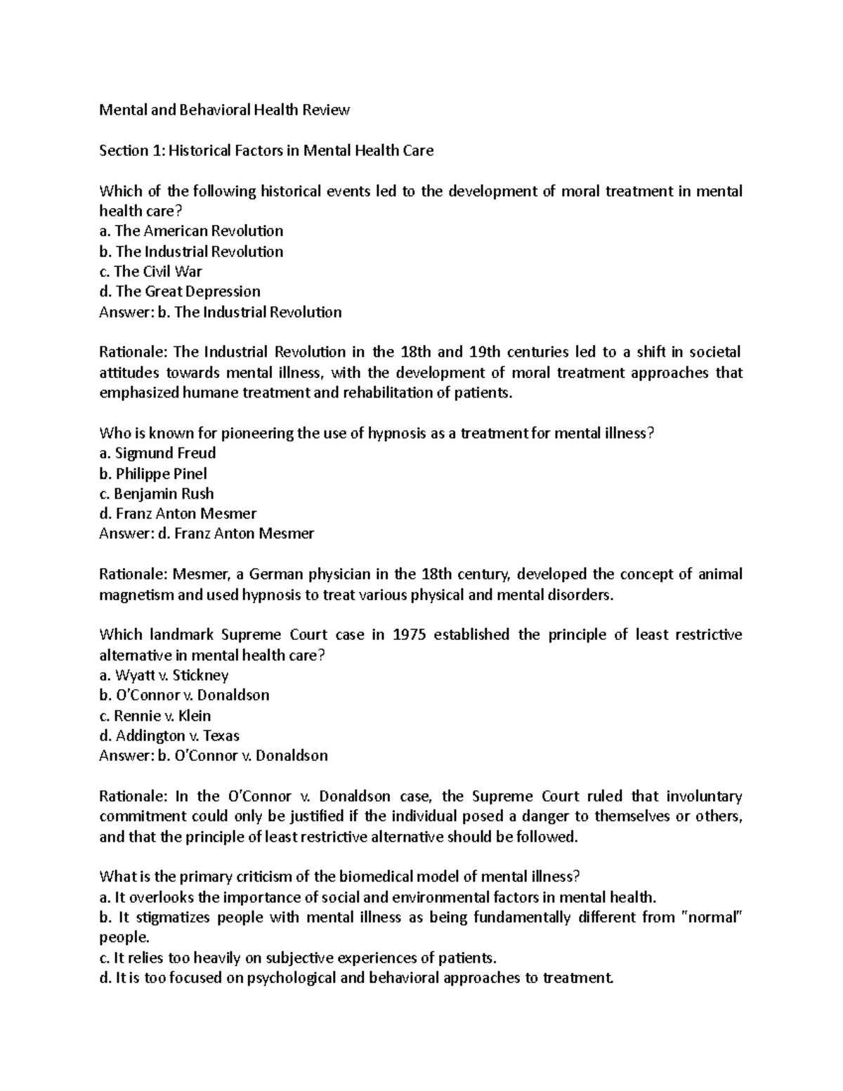 NUR 2459 Review Highlights exam 1 - Mental and Behavioral Health Review ...