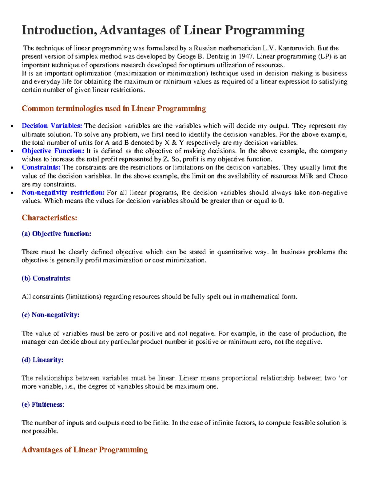 QTM Unit-2 - Unit 2 - Introduction, Advantages of Linear Programming ...