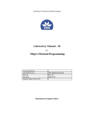 Object Oriented Programming Lab 9 - Warning: TT: undefined function: 32 University of South Asia ...