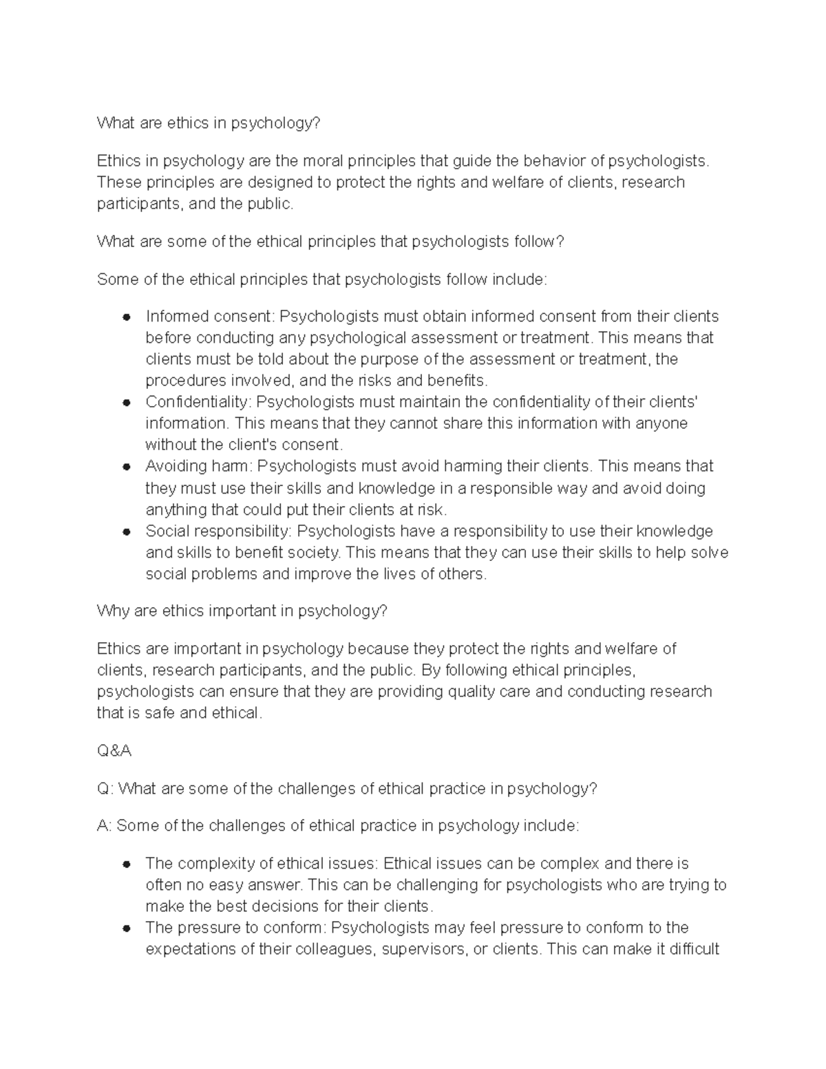 Lecture 16 Ethics in Psychology - What are ethics in psychology? Ethics ...