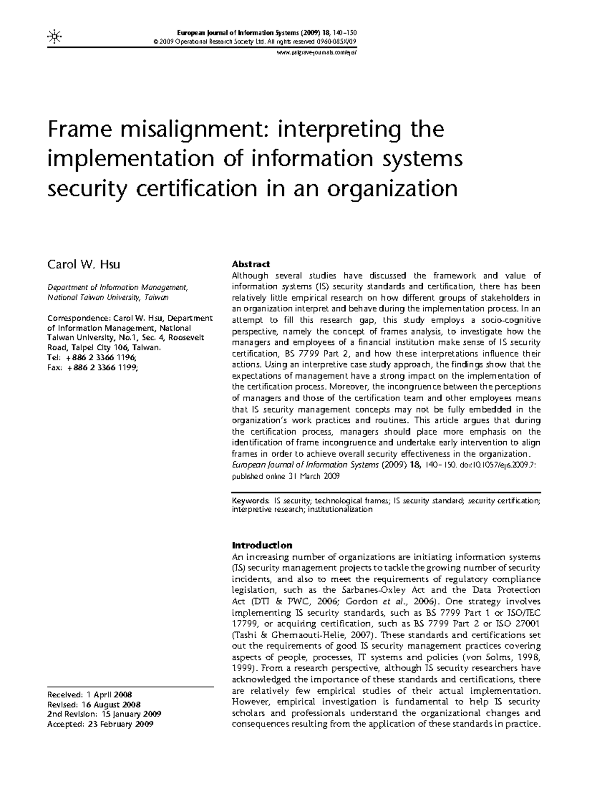 Hsu2009 - sample - Frame misalignment: interpreting the implementation ...