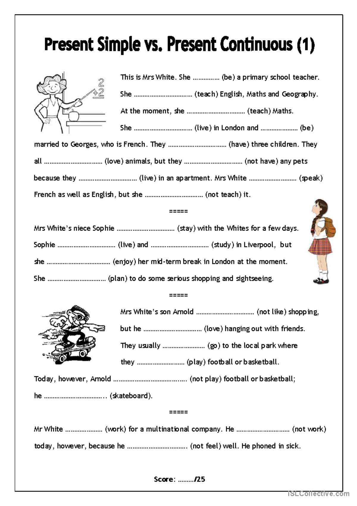 No-frills worksheet for all ages Present Simple vs. Present Continuous ...