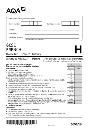 New french speaking - AQA FRENCH GCSE GENERAL CONVERSATION PRACTICE ...