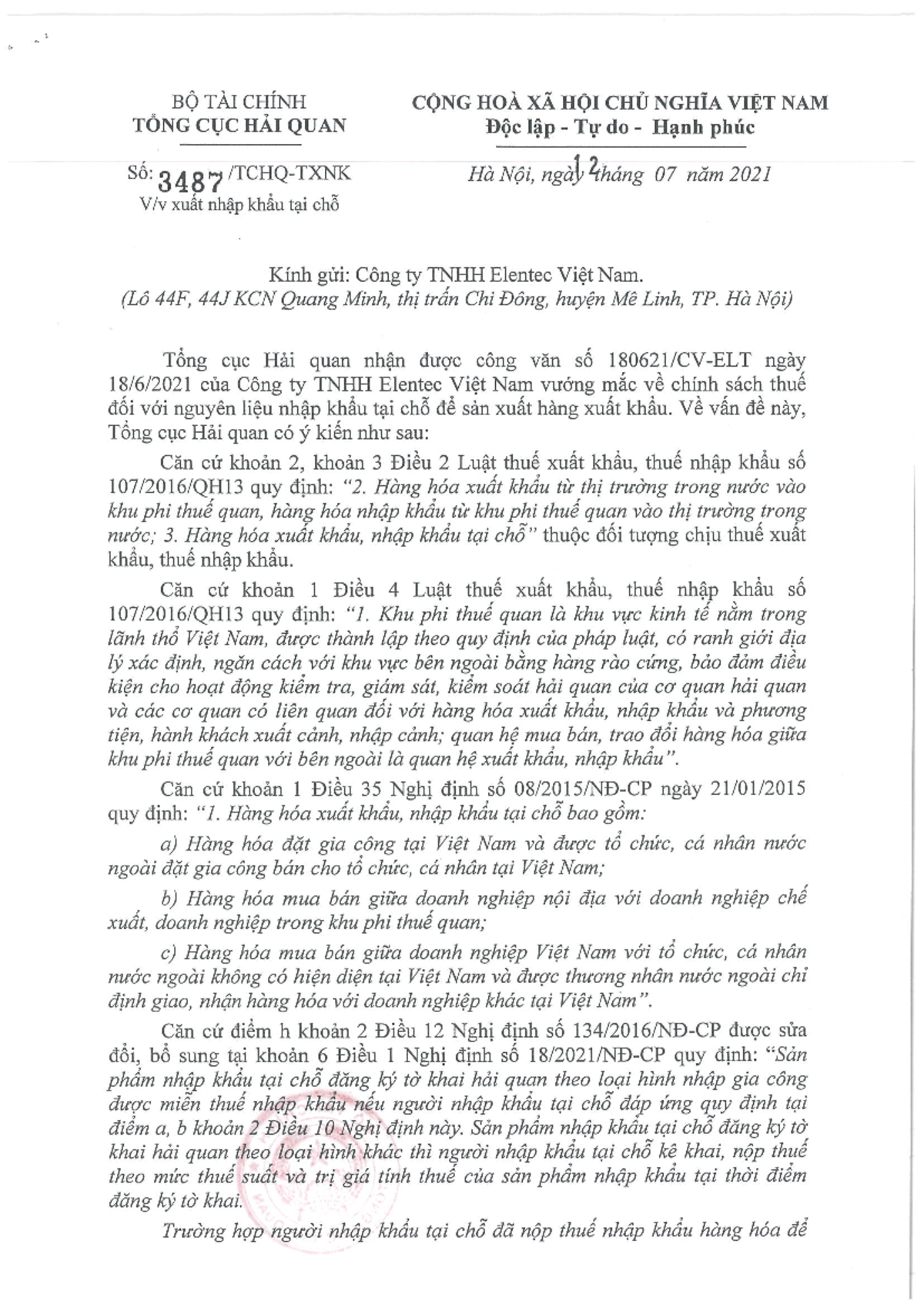 Công văn Tổng cục HQ số 3487 - Nghiệp vụ Hải quan - Studocu