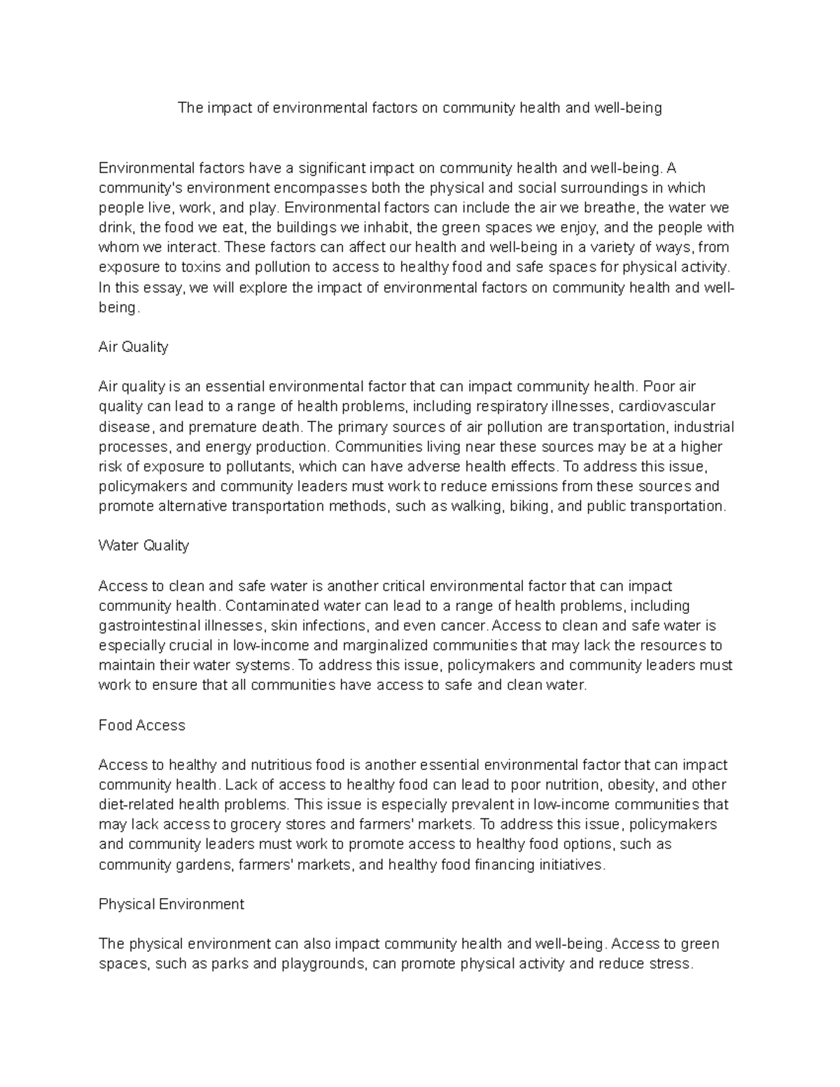 The impact of environmental factors on community health and well-being ...