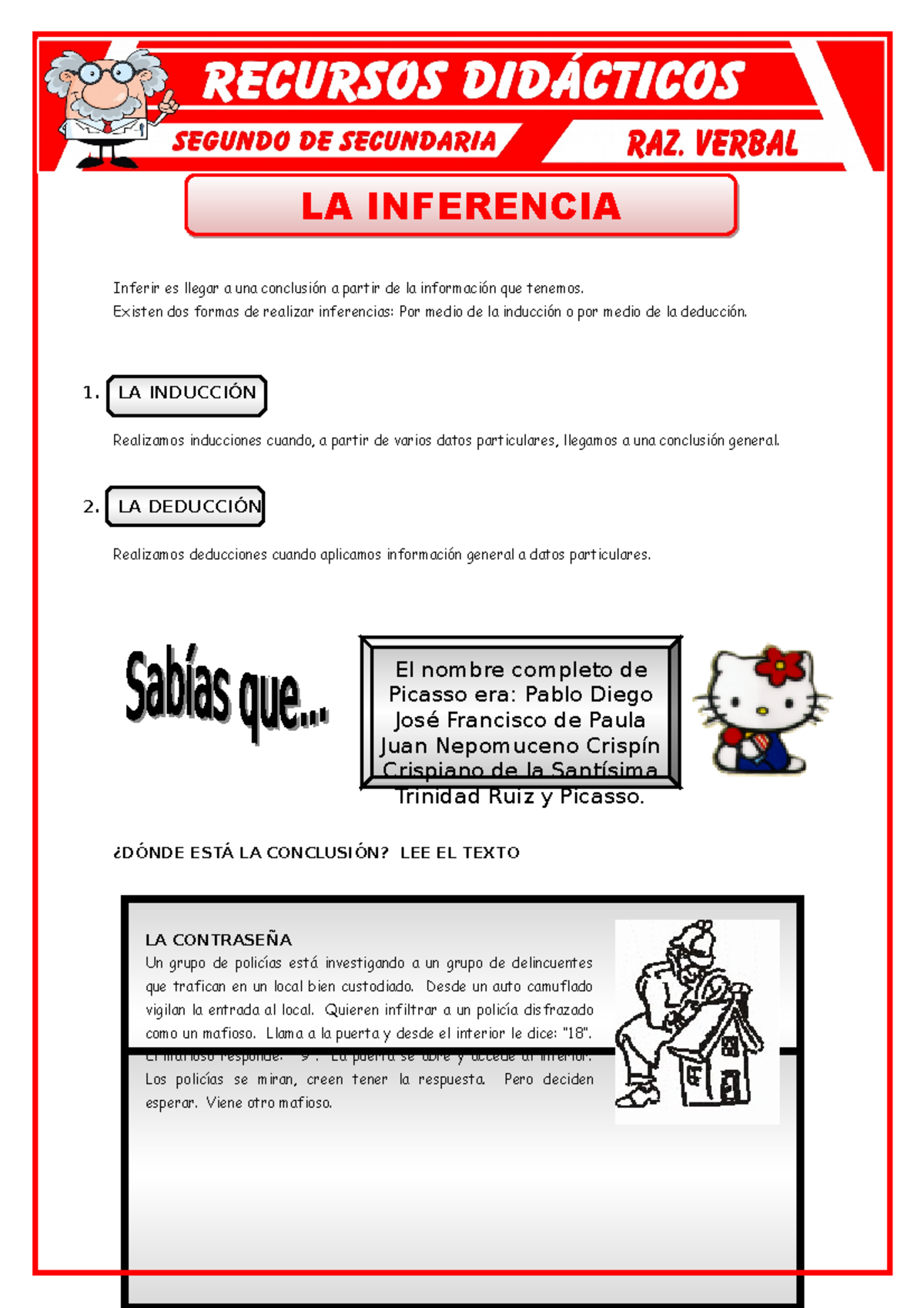 La Inducción y la Deducción para Segundo de Secundaria - LA INFERENCIALA INFERENCIA Inferir es ...
