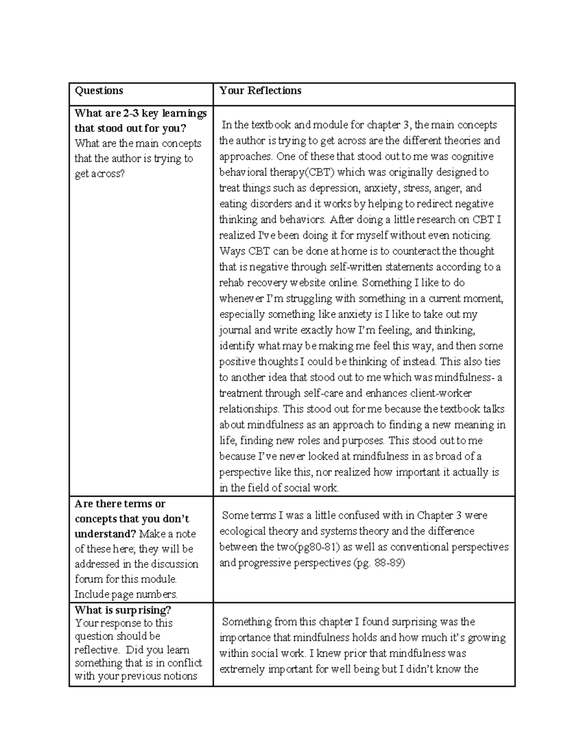 SCWK1710 module 2 - Questions Your Reflections What are 2-3 key ...