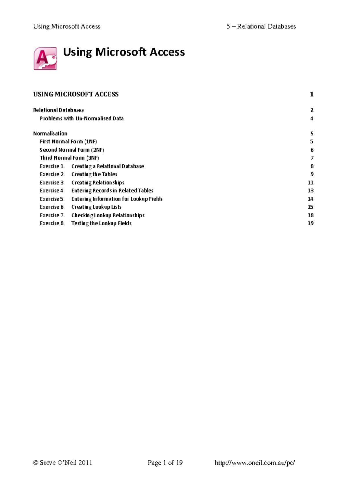 Using Microsoft Access 5 - Relational Databases - USING MICROSOFT ...