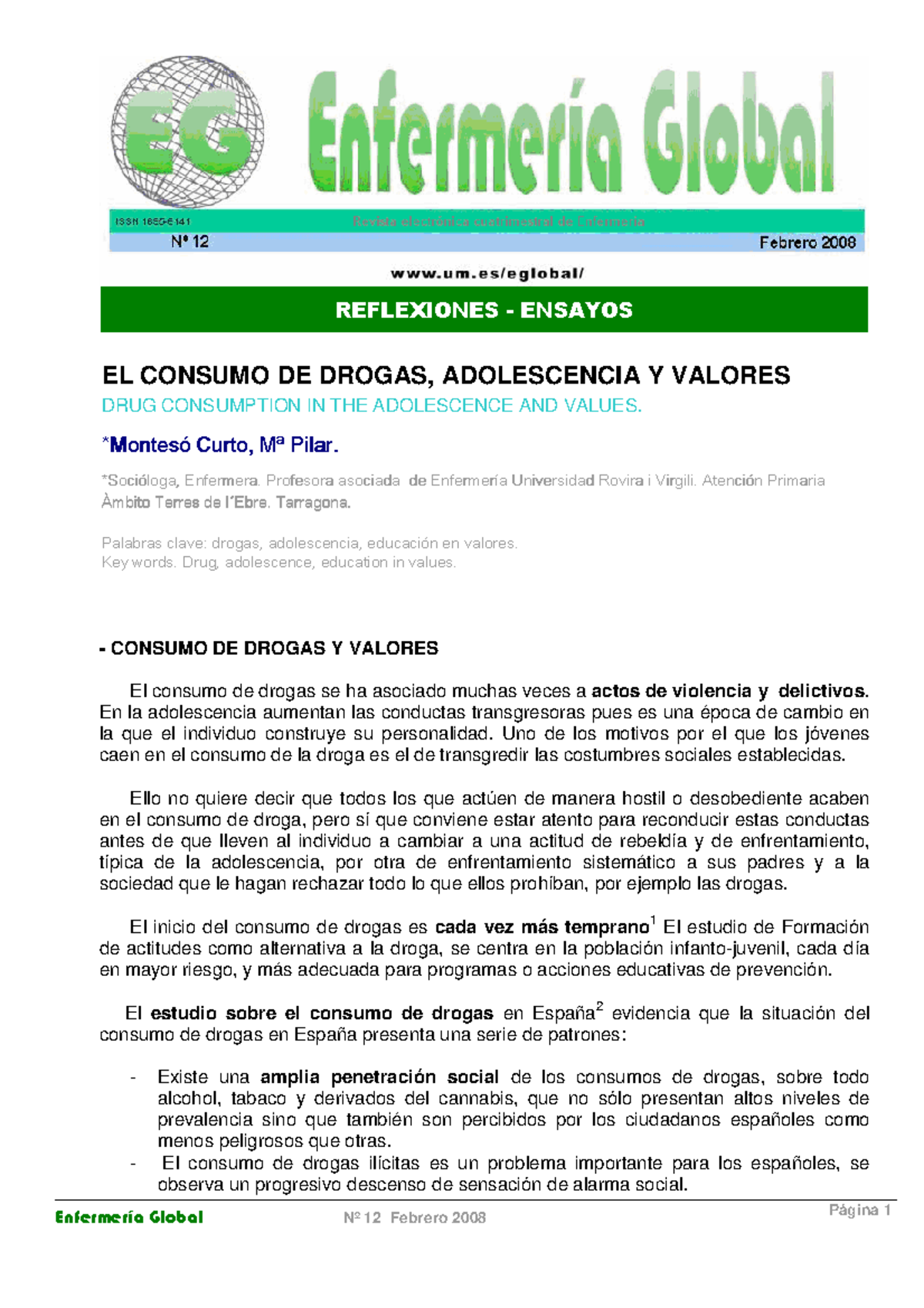 El consumo de drogas adolescencia y valores ...