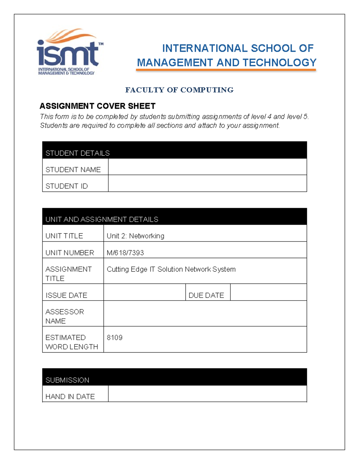 Networking Assignment - INTERNATIONAL SCHOOL OF MANAGEMENT AND ...