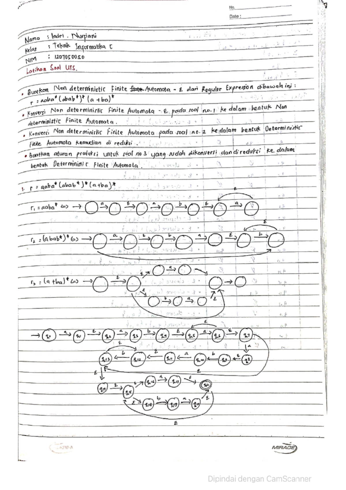 latihan uts tbo - Teori Bahasa dan Otomata - Studocu