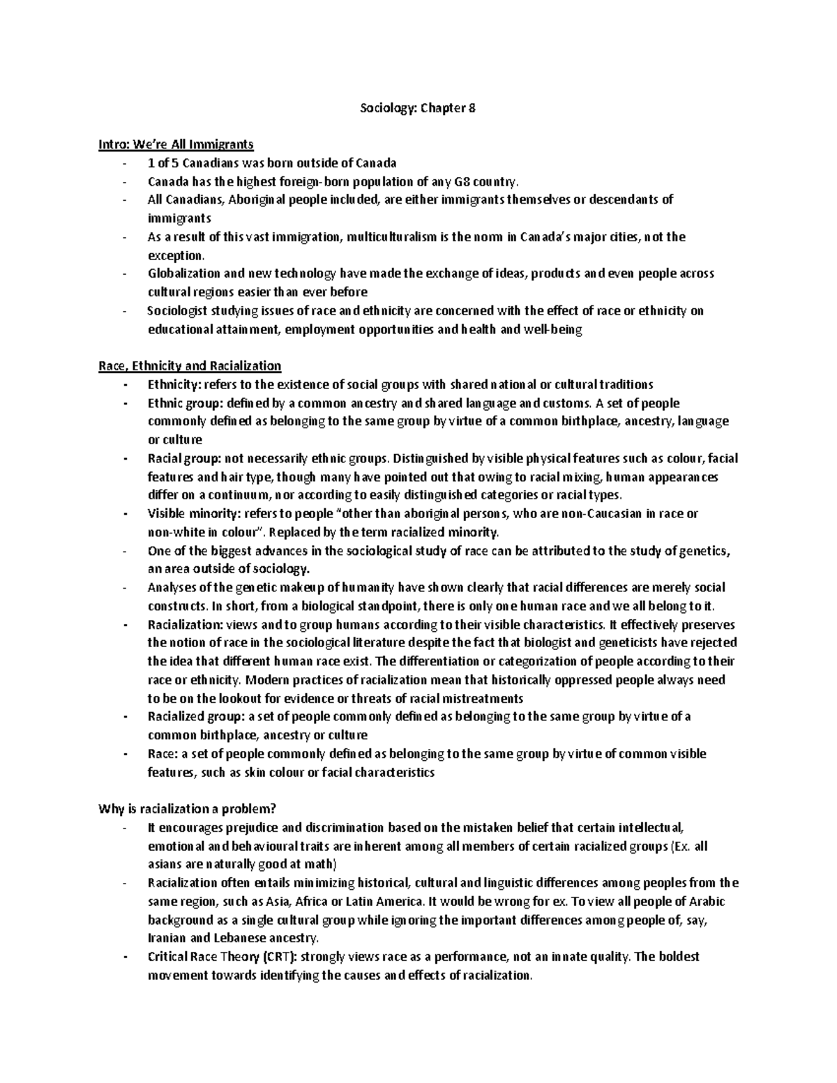 Sociology Chapter 8 - Textbook Notes - Sociology: Chapter 8 Intro: We ...