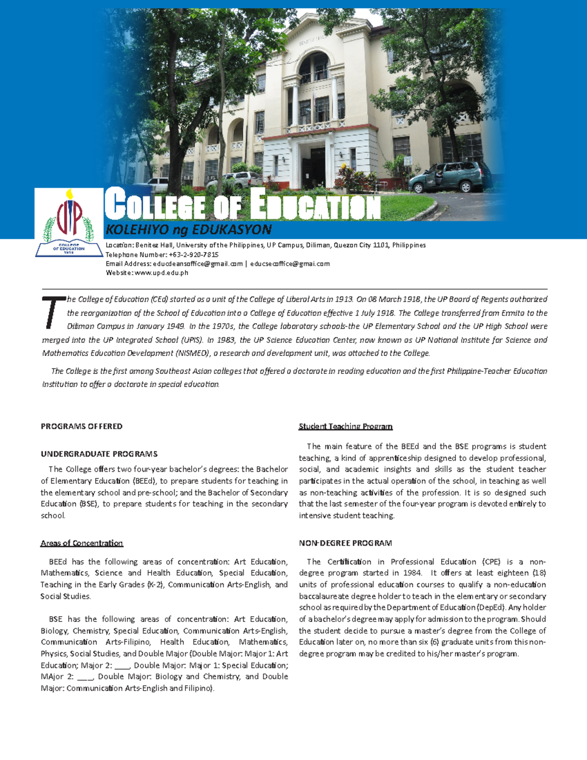 UP EDUC course descriptions - T he College of Education (CEd) started ...