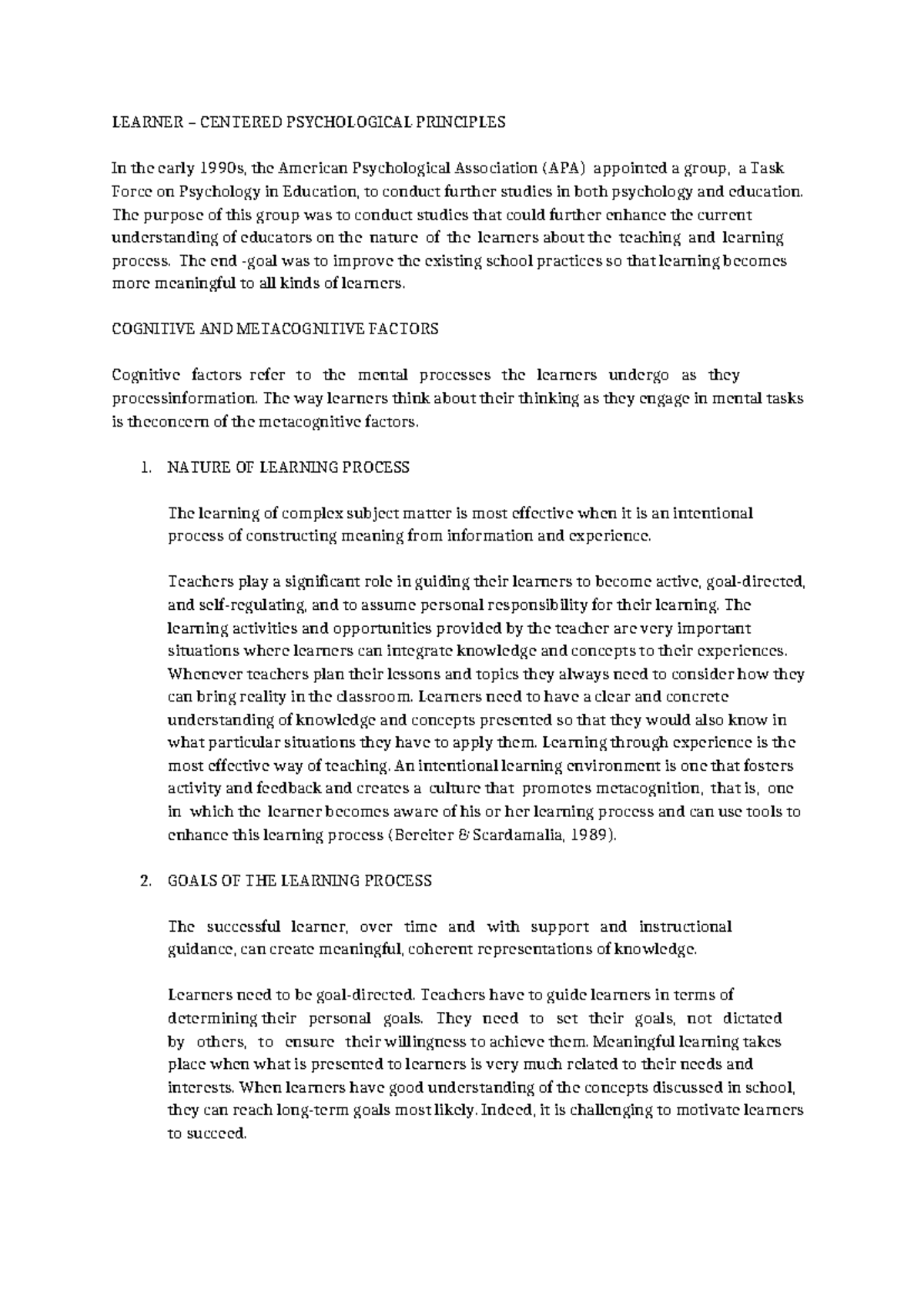 14 Learner Centered Psychological Principles - LEARNER – CENTERED PSYCHOLOGICAL PRINCIPLES In ...