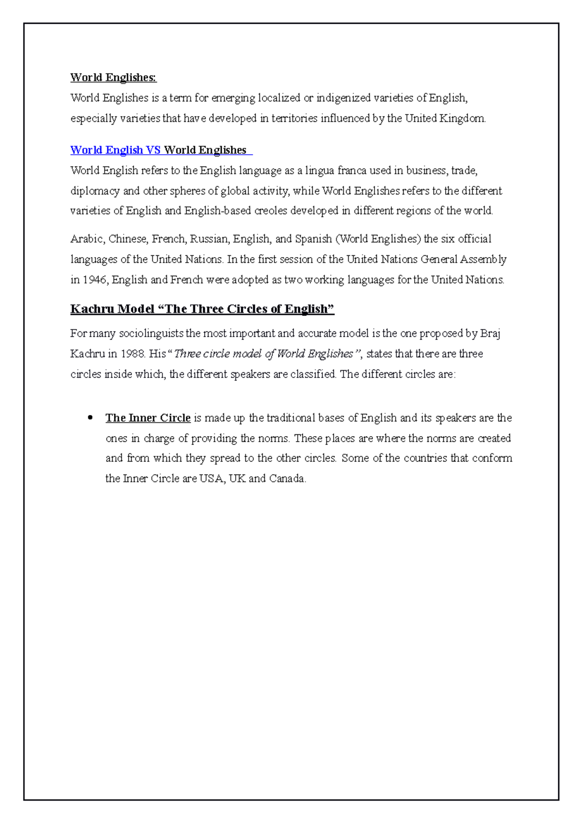 Kachru Model “The Three Circles of English” - World Englishes: World ...