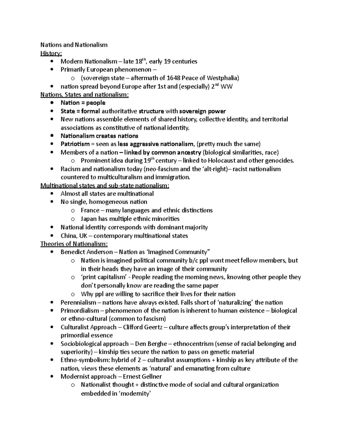 Final review - Lecture notes 3 - Nations and Nationalism History ...