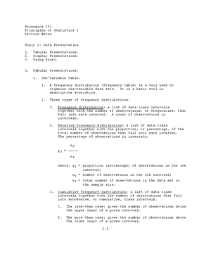 Lecture notes - Estimation, estimation - Economics 261 Principles of ...