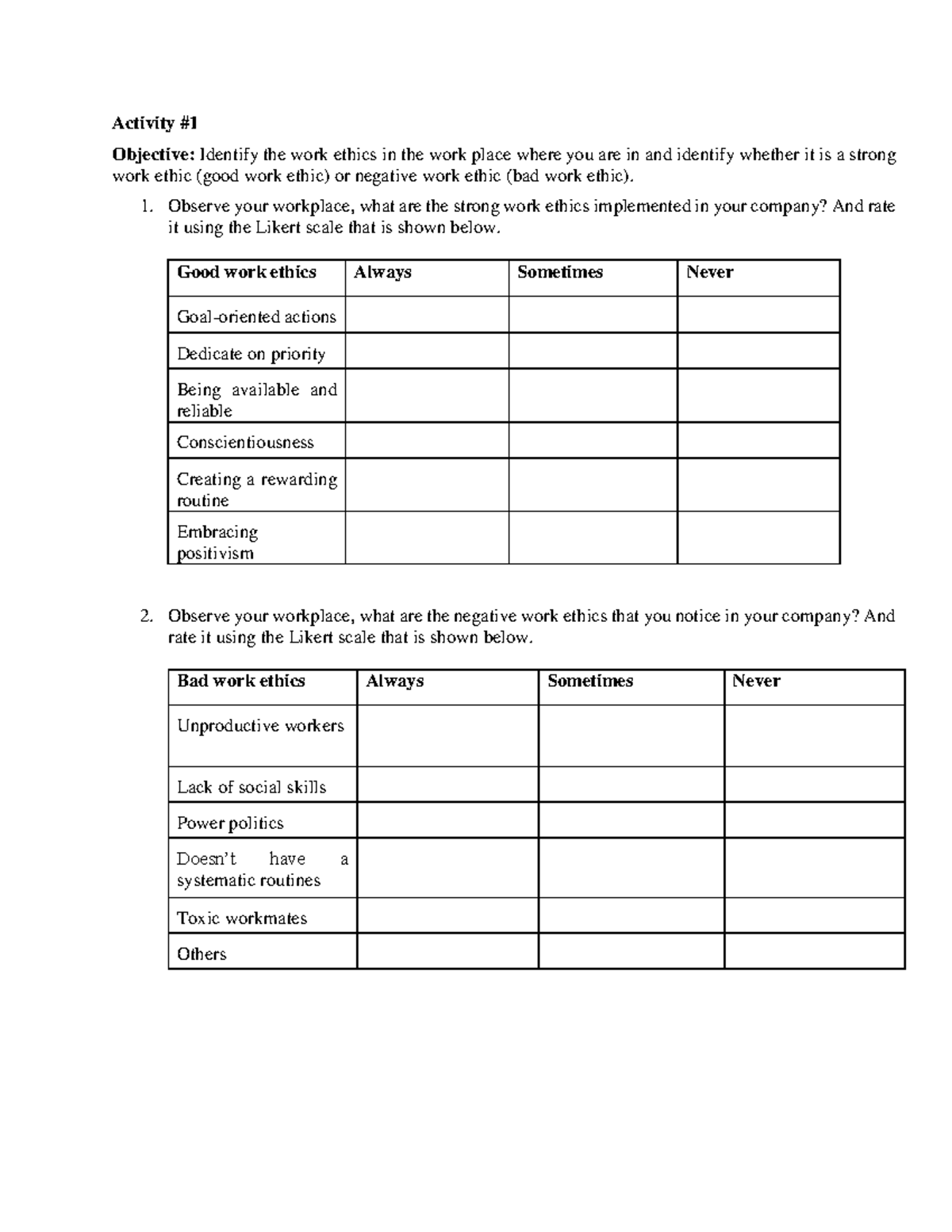 Learning Activity 1 Reflection - Activity # Objective: Identify the ...