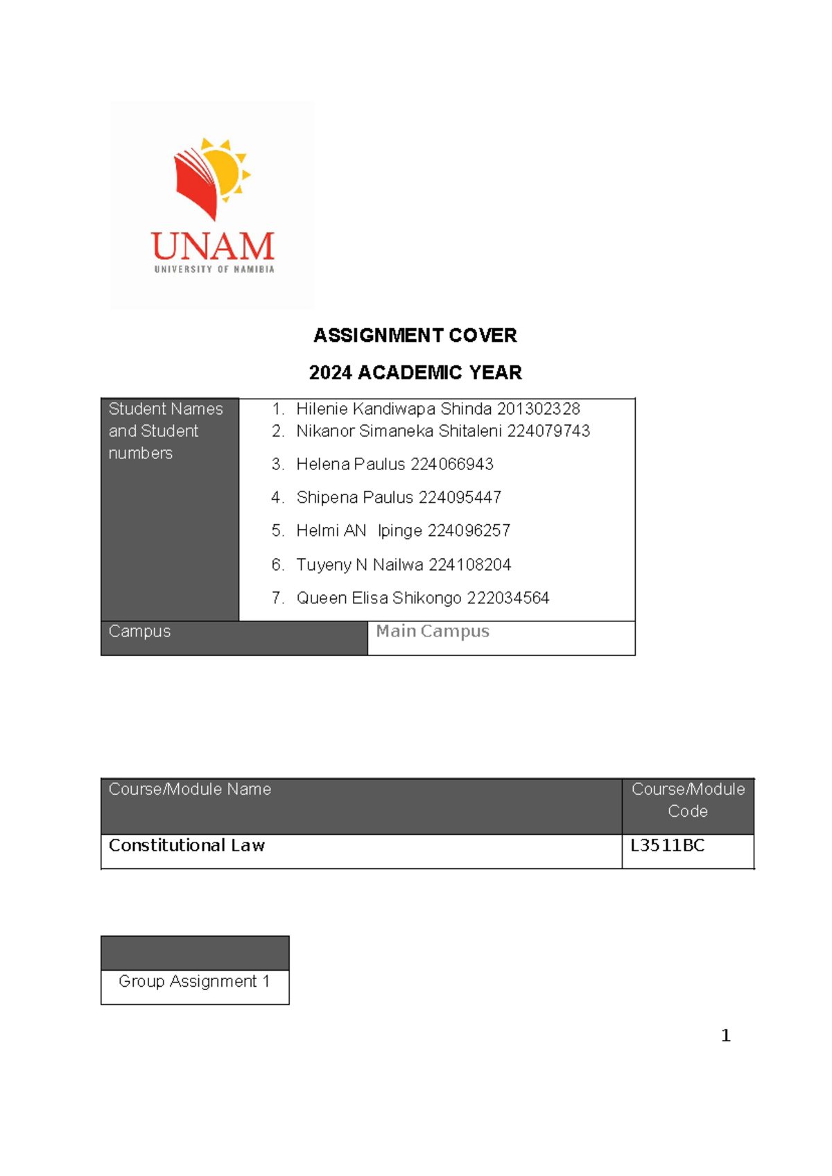 Finally done - Con law assignment draft - ASSIGNMENT COVER 2024 ...
