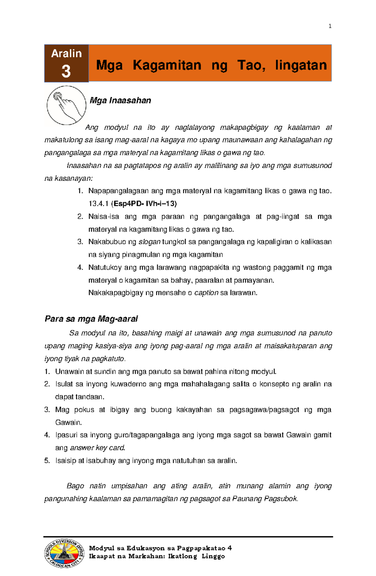 ESP 4 Q4 Week 3 - Modyul sa Edukasyon sa Pagpapakatao 4 Mga Inaasahan ...