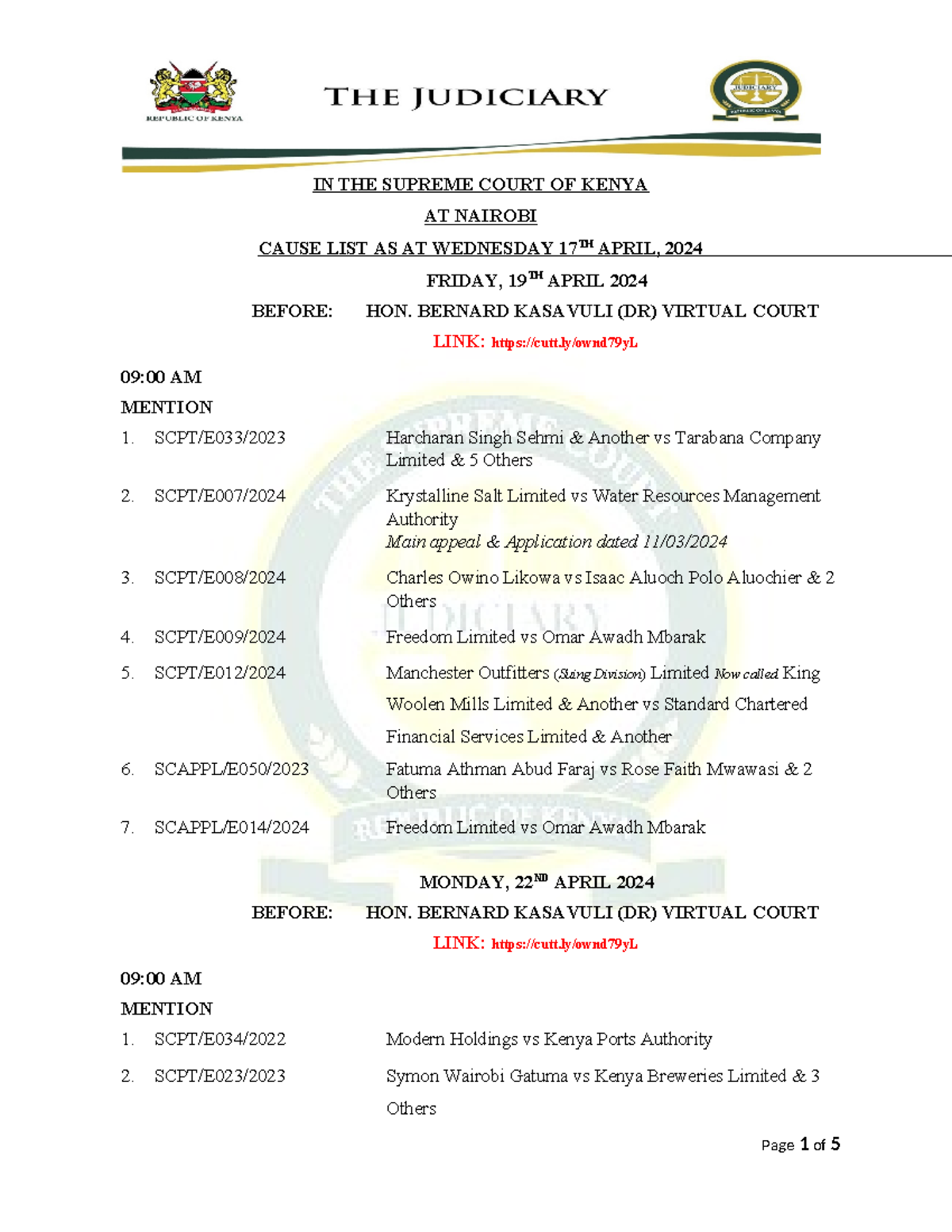 SCK Updated 17TH April 2024 - IN THE SUPREME COURT OF KENYA AT NAIROBI ...