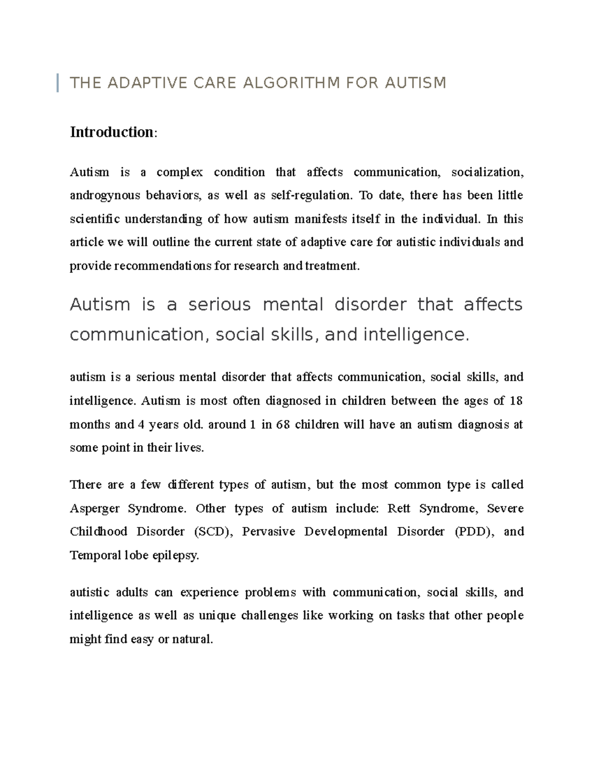 THE Adaptive CARE Algorithm FOR Autism - THE ADAPTIVE CARE ALGORITHM ...